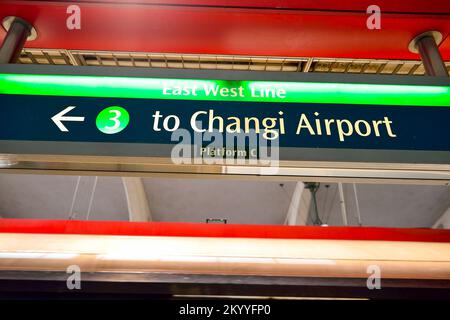 SINGAPORE - NOVEMBER 09, 2015: pointer at MRT platform. The Mass Rapid ...