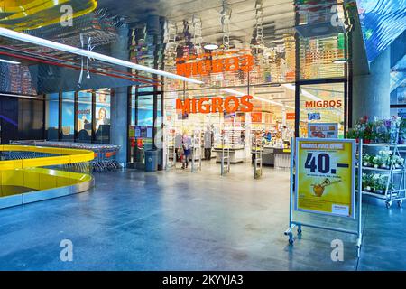 GENEVA, SWITZERLAND - SEPTEMBER 19, 2015: interior of Migros ...