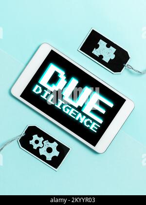 Hand writing sign Due Diligence. Business concept avoid harming other ...