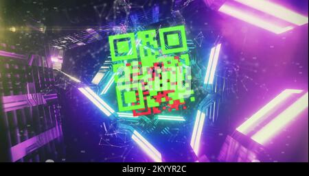 Flickering QR code against glowing tunnel Stock Photo - Alamy