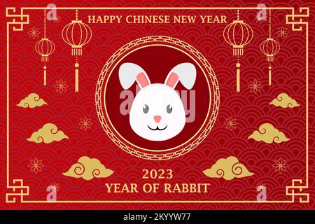 Chinese new year 2023 banner with running, jumping rabbit. Chinese ...