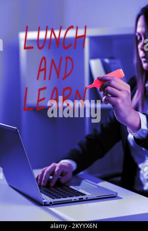 Text sign showing Lunch And Learn. Internet Concept Have meal and study ...