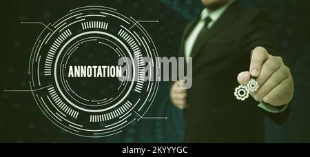Text sign showing Annotation. Internet Concept note added by way of ...