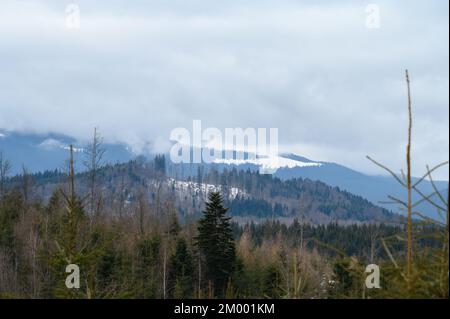 Wonderful views of the Carpathian Mountains covered with snow and clear ...
