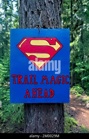 Trail magic signs on the Pacific Crest Trail, Oregon, USA Stock Photo ...
