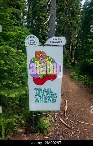 Trail magic signs on the Pacific Crest Trail, Oregon, USA Stock Photo ...