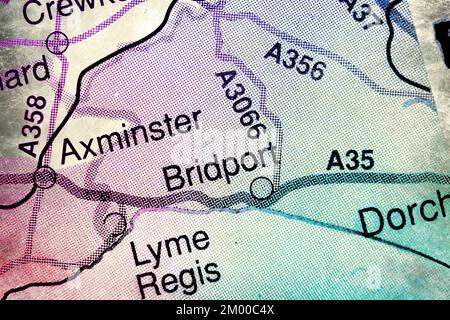 Bridport, United Kingdom atlas map town name - line drawing Stock Photo ...