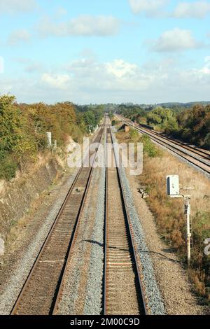 Straight railway lines leading off into the distance Stock Photo - Alamy
