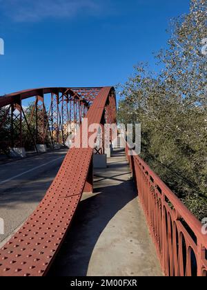 Red iron bridge, Alzira, Valencia, Spain Stock Photo - Alamy