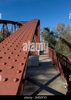 Red iron bridge, Alzira, Valencia, Spain Stock Photo - Alamy