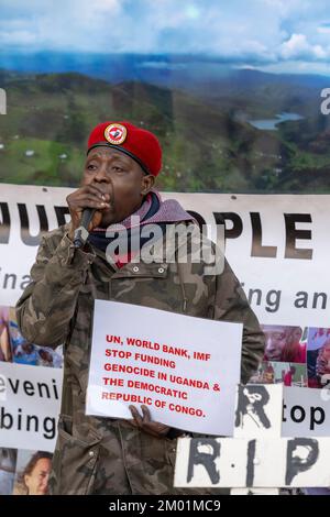 Ugandan exiles protesting outside Uganda High Commission in London. The ...