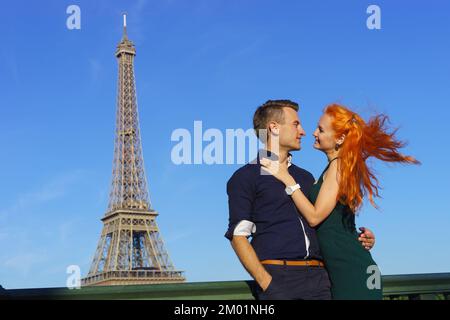pretty young enamoured and beauty caucasian couple in Paris Stock Photo ...