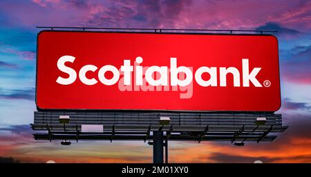 Advertisement billboard displaying logo of Scotiabank Stock Photo - Alamy