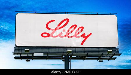Advertisement billboard displaying logo of Eli Lilly and Company Stock ...