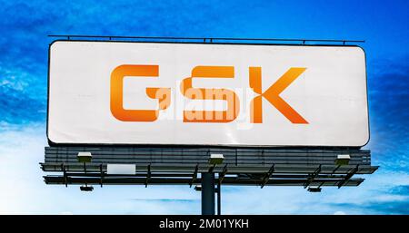 Advertisement billboard displaying logo of GSK Stock Photo - Alamy
