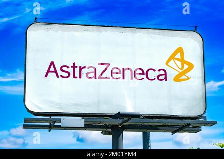 Advertisement billboard displaying logo of AstraZeneca Stock Photo - Alamy