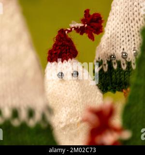knitted trees and gnomes, knitted Christmas decorations, waiting for ...