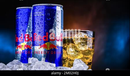 POZNAN, POL - NOV 25, 2022: Can of Red Bull, an energy drink sold by ...