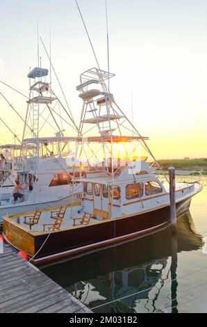 Charter Fishing Boat. Sunset. Rock Harbor Marker Trees. Rock Harbor ...