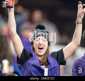 Arlington, Texas, USA. 3rd Dec, 2022. TCU player #15 MAX DUGGAN QB ...