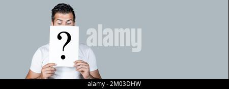 Anonymous man, peeking behind of interrogation symbol. Male incognita ...