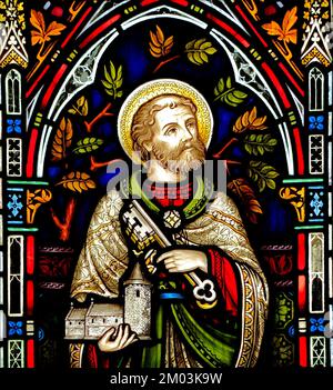 St. Peter, keys, holding model of round tower St. Peter's church, by ...