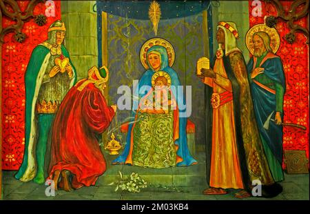 The Magi presenting gifts to Jesus, painting on wood, Three Wise Men ...