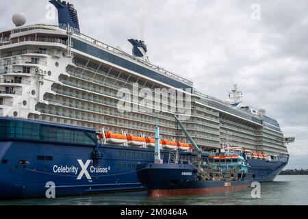 Tanker refueling cruise ship "Celebrity Eclipse" at Auckland, North ...