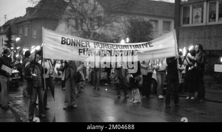 A torchlight procession for disarmament and against nuclear missiles ...