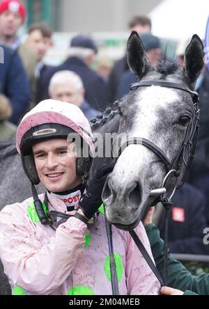 Jockey Danny Mullins celebrates after winning the Ladbrokes Dublin ...