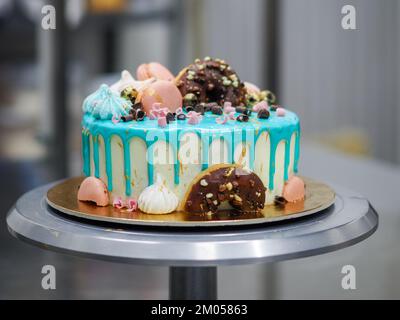donuts meringue berries and sparkles topping on frosted icing drip ...