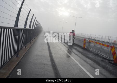 Stockholm, Sweden - November 13, 2022 - A foggy day at Västerbron ...