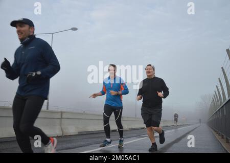Stockholm, Sweden - November 13, 2022 - A foggy day at Västerbron ...