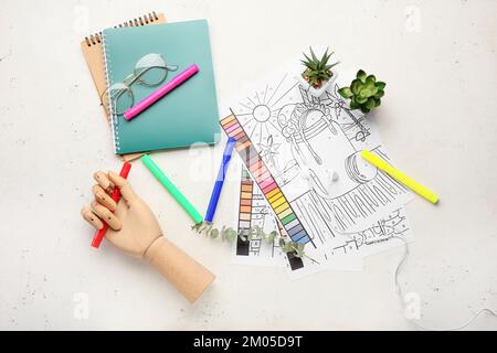 Coloring pages, stationery and flowerpots on white background Stock ...