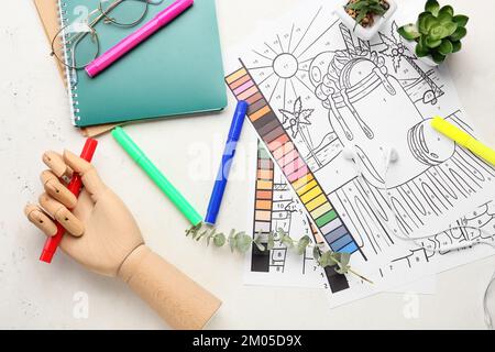 Coloring pages, stationery and flowerpots on white background Stock ...