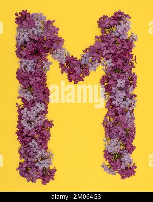 The letter R is lined with lilac flowers on a yellow background. For ...