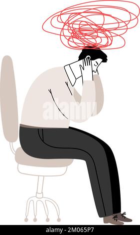 Man with mental health problem. Continuous one line drawing, minimalist ...