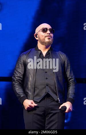 San Jose, USA. 03rd Dec, 2022. Pitbull performs during 99.7 Now's ...