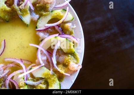 A Aguachile, Mexican spicy marinated seafood dish with shrimp Stock ...