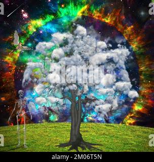 Tree with clouds on branches. 3D rendering Stock Photo - Alamy