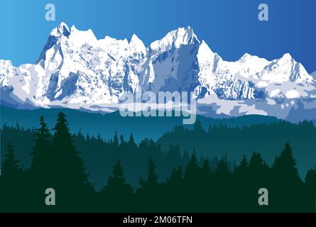 Great Himalayan range, Himalayas mountains vector illustration ...