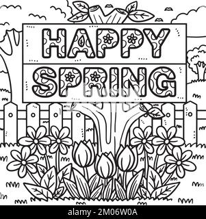 Happy Spring Flower Coloring Page for Kids Stock Vector Image & Art - Alamy