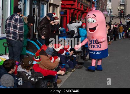 The Maple Leaf Big Stick Balogna interacts with a people during the St ...