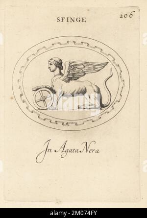 Egyptian chimera in black agate. A hybrid animal with bull and lion ...