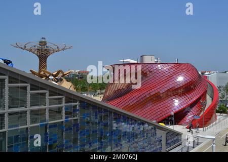 Panoramic view of Vanke China corporate pavilion covered with red ...