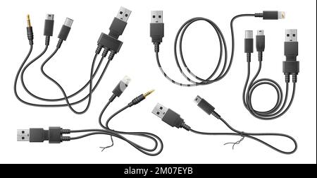 Realistic usb cable connectors types set of images with modern types of ...