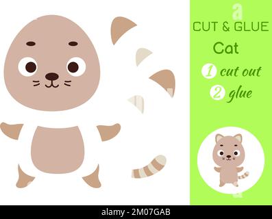 Cut and glue paper little cat. Kids crafts activity page. Educational ...