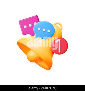 3D Notification Popup with Bell Icon. Golden Render Ringing Bell. Gold ...