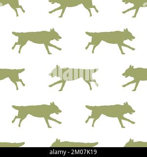 Seamless pattern. Running czechoslovak wolfdog puppy isolated on white background. Dog ...