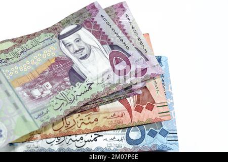 500 SAR five hundred Saudi Arabia riyals cash money banknote with pile ...
